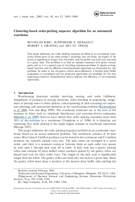 Pdf Clustering Based Order Picking Sequence Algorithm For An