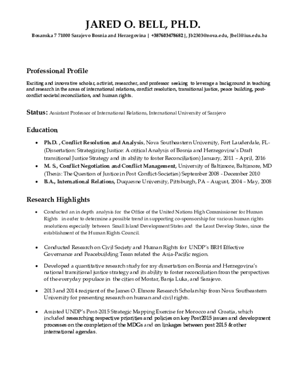 (DOC) Professional Profile Education | Jared O Bell - Academia.edu