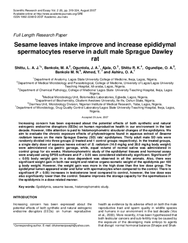 (PDF) Sesame leaves intake improve and increase epididymal ...