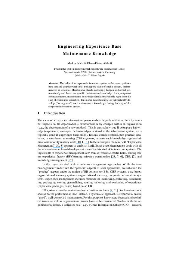 (PDF) Engineering Experience Base Maintenance Knowledge