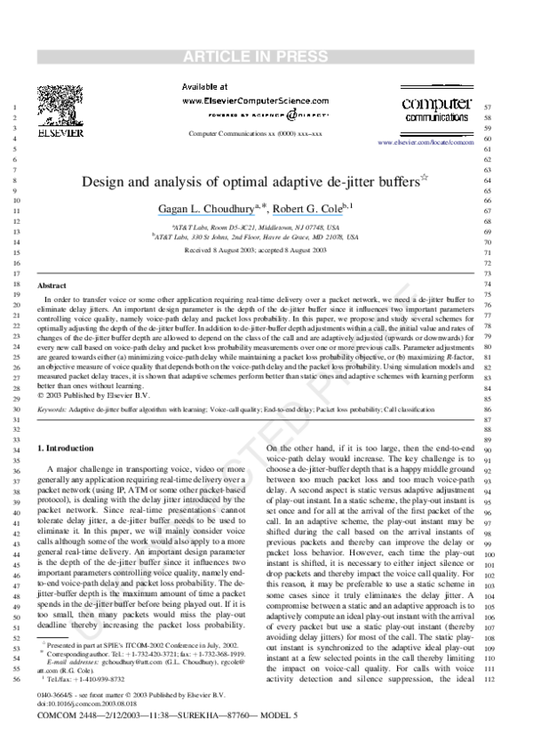(PDF) Design and analysis of optimal adaptive de-jitter buffers