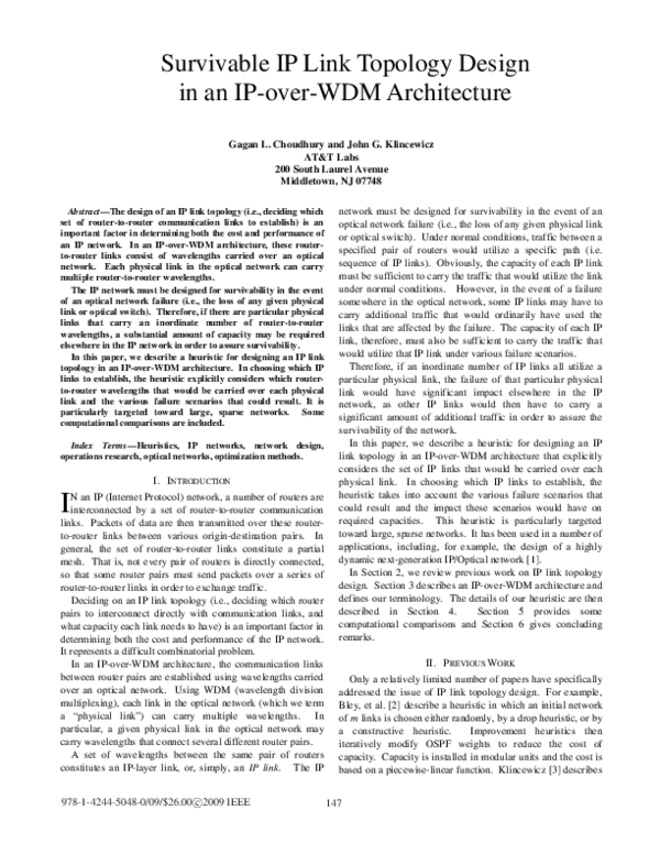(PDF) Survivable IP link topology design in an IP-over-WDM architecture
