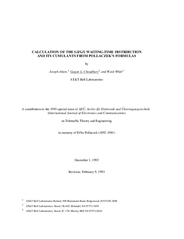 (PDF) Calculation of the GI/G/1 waiting time distribution and its ...