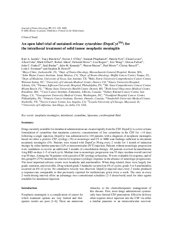 (PDF) An open label trial of sustained-release cytarabine (DepoCyt) for ...