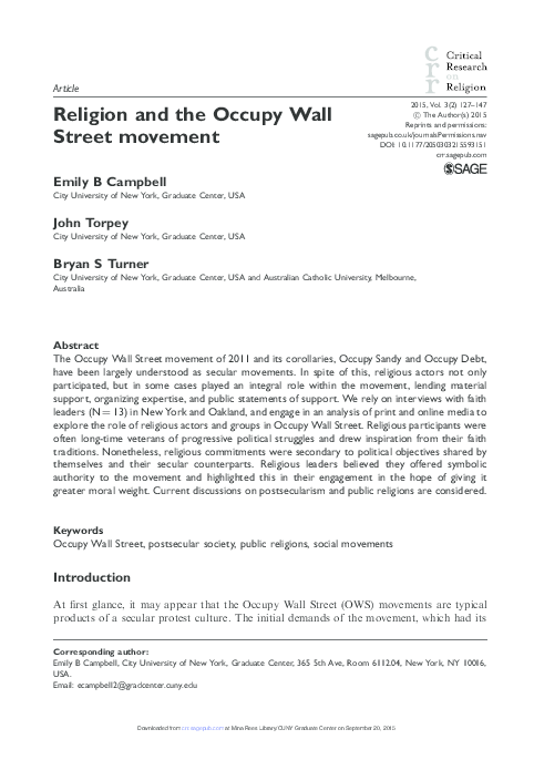 (PDF) Religion and the Occupy Wall Street movement
