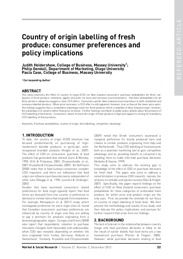 (PDF) Country of origin labelling of fresh produce: consumer ...