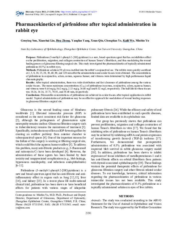 (PDF) Pharmacokinetics of pirfenidone after topical administration in ...