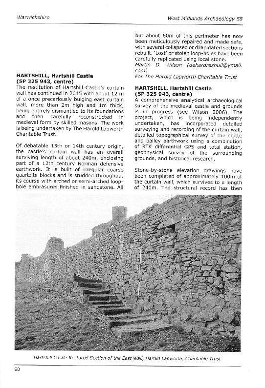 (PDF) Survey and restoration work at Hartshill Castle, 2016