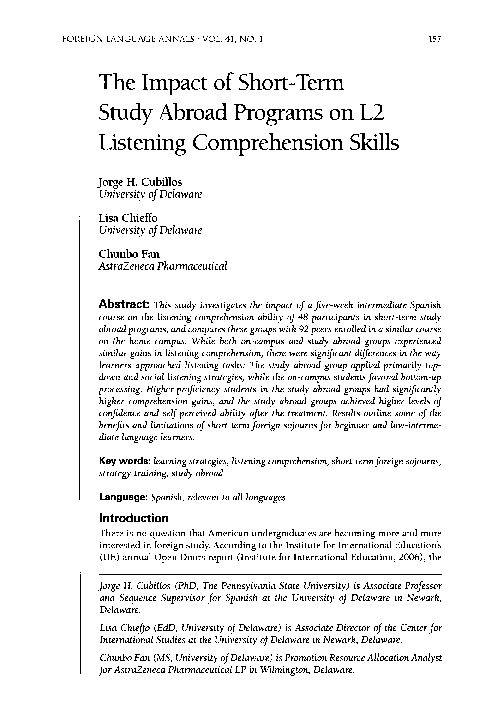 (PDF) The Impact of Short-Term Study Abroad Programs on L2 Listening ...