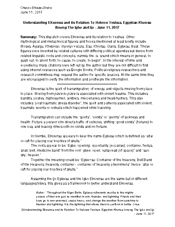 (PDF) Understanding Ekwensu and its Relation To Hebrew Yeshua, Egyptian ...