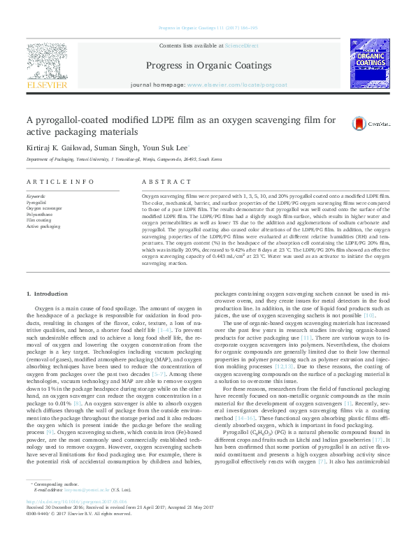 (PDF) A pyrogallol-coated modified LDPE film as an oxygen scavenging ...
