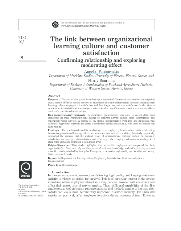 (PDF) The link between organizational learning culture and customer ...