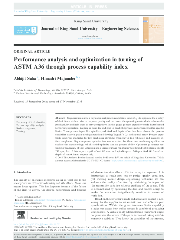(PDF) Performance analysis and optimization in turning of ASTM A36 ...