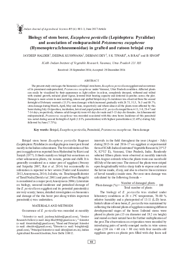 (PDF) Biology of stem borer, Euzophera perticella (Lepidoptera ...