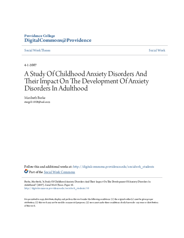 (PDF) A Study Of Childhood Anxiety Disorders And Their Impact On The ...