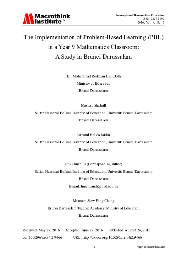 (PDF) The implementation of problem-based learning (PBL) in a Year 9 ...