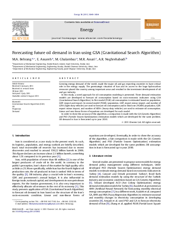 (PDF) Forecasting Iran's Oil Demand with Gravitational Search Algorithm