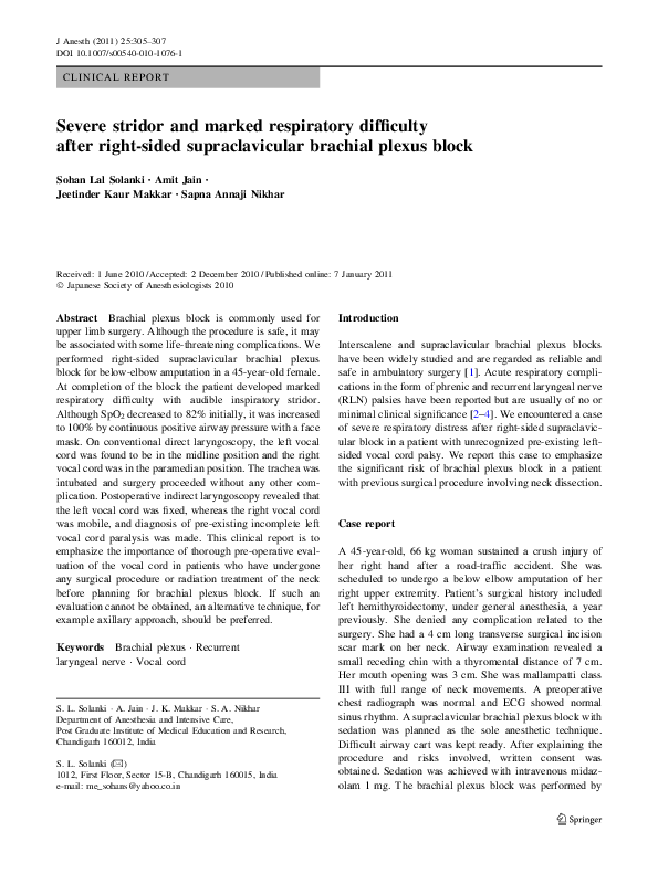 (PDF) Severe stridor and marked respiratory difficulty after right ...