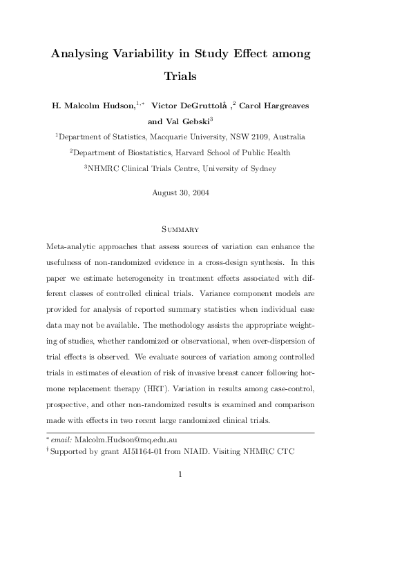 (PDF) Analysing Variability in Study Effect among Trials