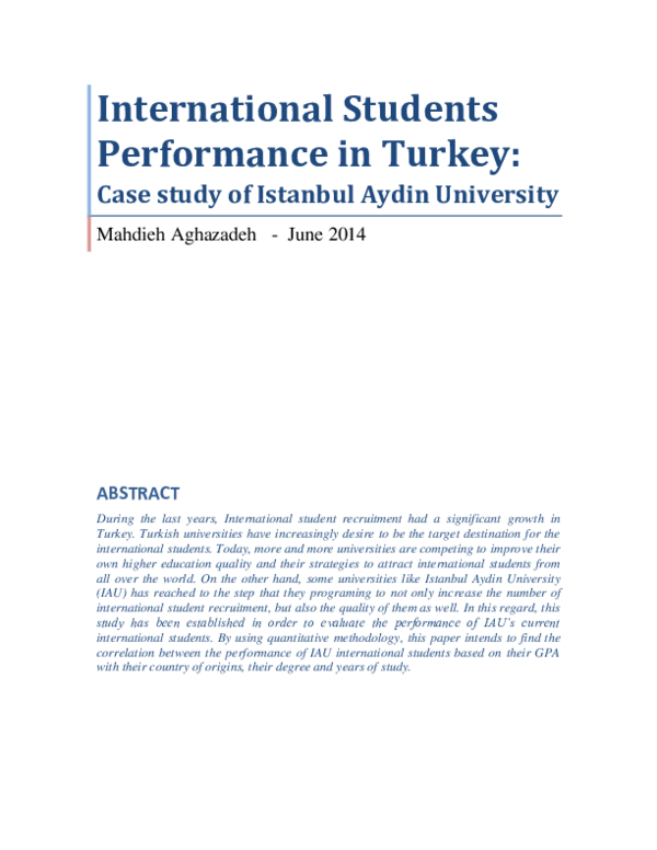 (PDF) IInternational Students Performance in Turkey: Case study of Istanbul Aydin University