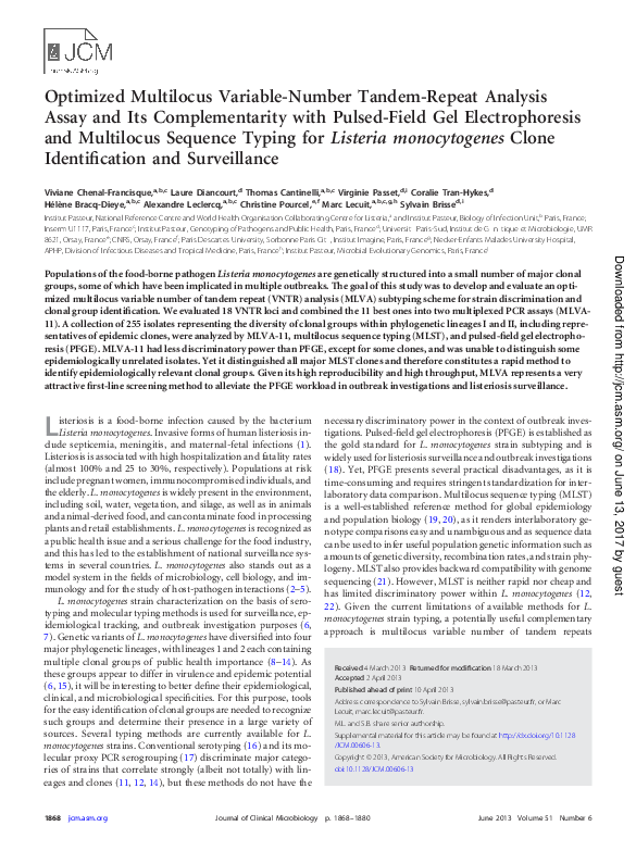 (PDF) Selective Discrimination of Listeria monocytogenes Epidemic Strains by a Mixed-Genome DNA ...