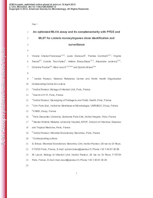 (PDF) An optimized MLVA assay and its complementarity with PFGE and ...
