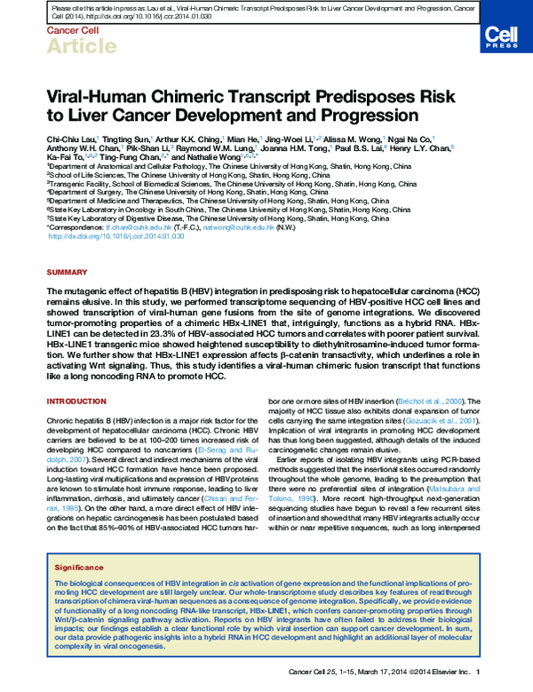 (PDF) Viral-Human Chimeric Transcript Predisposes Risk to Liver Cancer ...