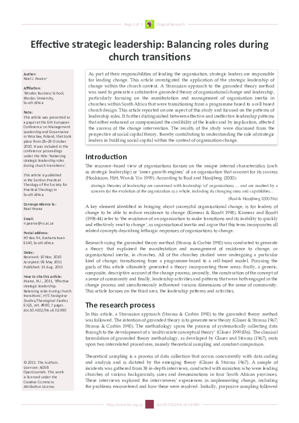 (PDF) Effective strategic leadership: Balancing roles during church ...