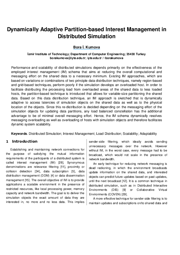 (PDF) Dynamically adaptive partition-based interest management in distributed simulation