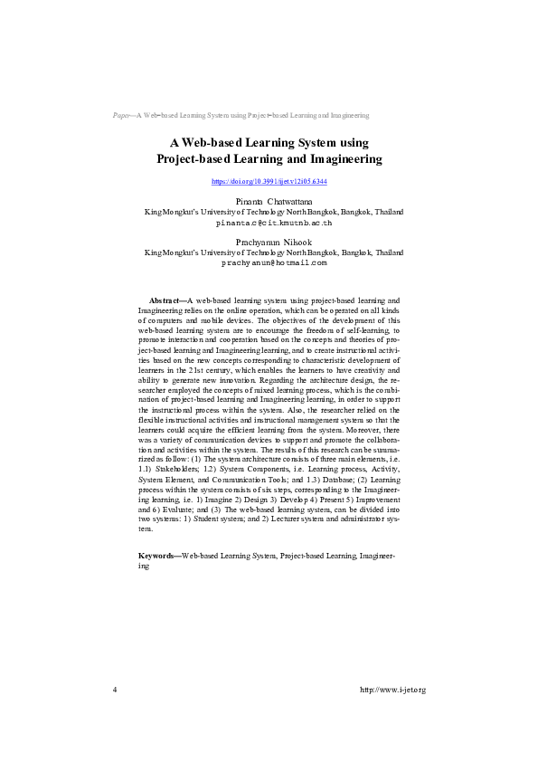 Pdf A Web Based Learning System Using Project Based Learning And