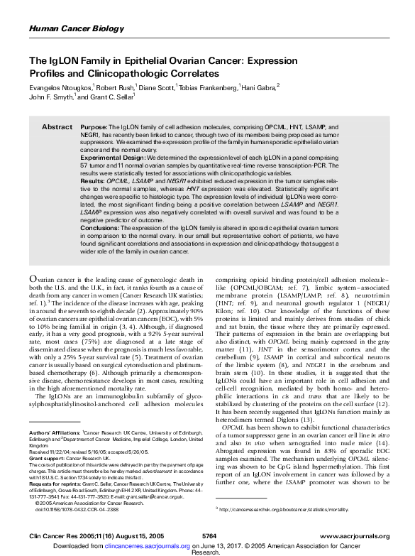 (PDF) The IgLON Family in Epithelial Ovarian Cancer: Expression ...