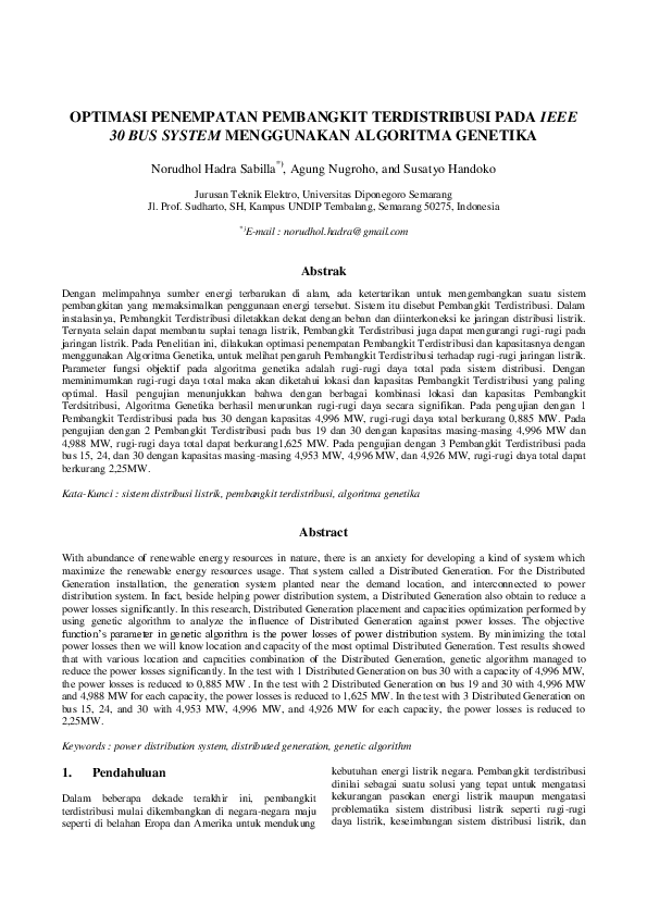 (PDF) Optimasi Penempatan Pembangkit Terdistribusi Pada Ieee 30 Bus System Menggunakan Algoritma ...
