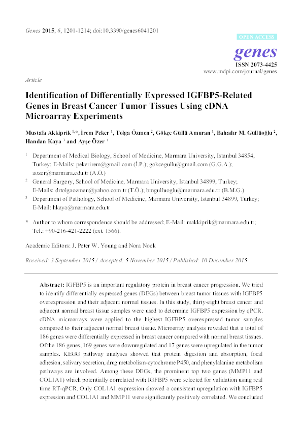 (PDF) Identification of Differentially Expressed IGFBP5-Related Genes in Breast Cancer Tumor ...