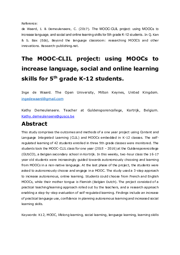 (DOC) The MOOC-CLIL project: using MOOCs to increase language, social ...
