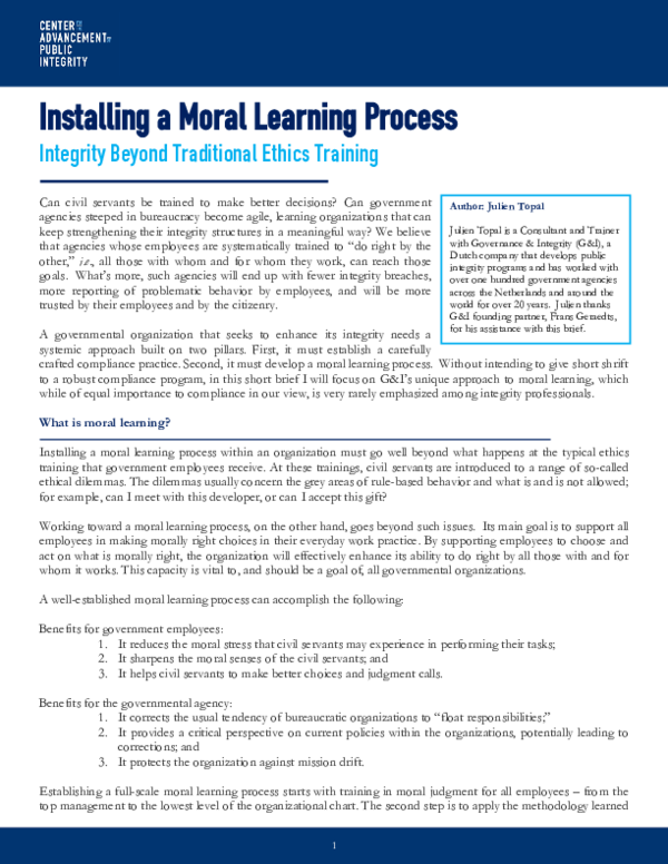(PDF) Installing a moral learning process: Integrity beyond traditional ...