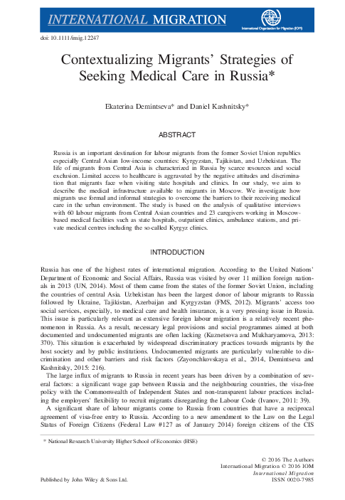 (PDF) Contextualizing Migrants' Strategies of Seeking Medical Care in ...