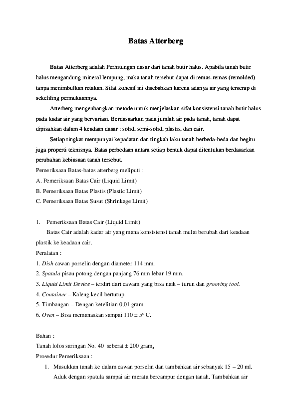 (DOC) Batas Atterberg