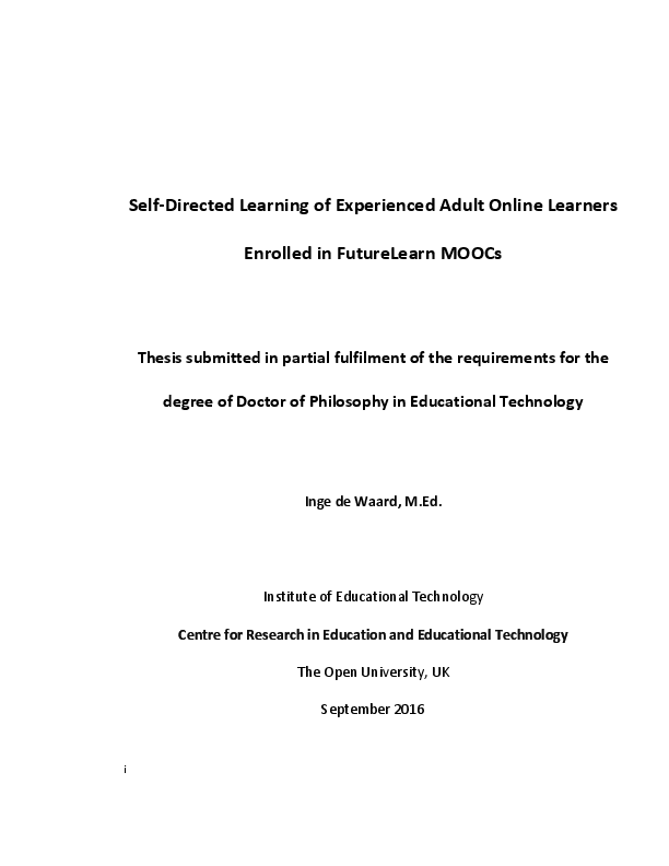 (DOC) Self-Directed Learning of Experienced Adult Online Learners Enrolled in FutureLearn MOOCs