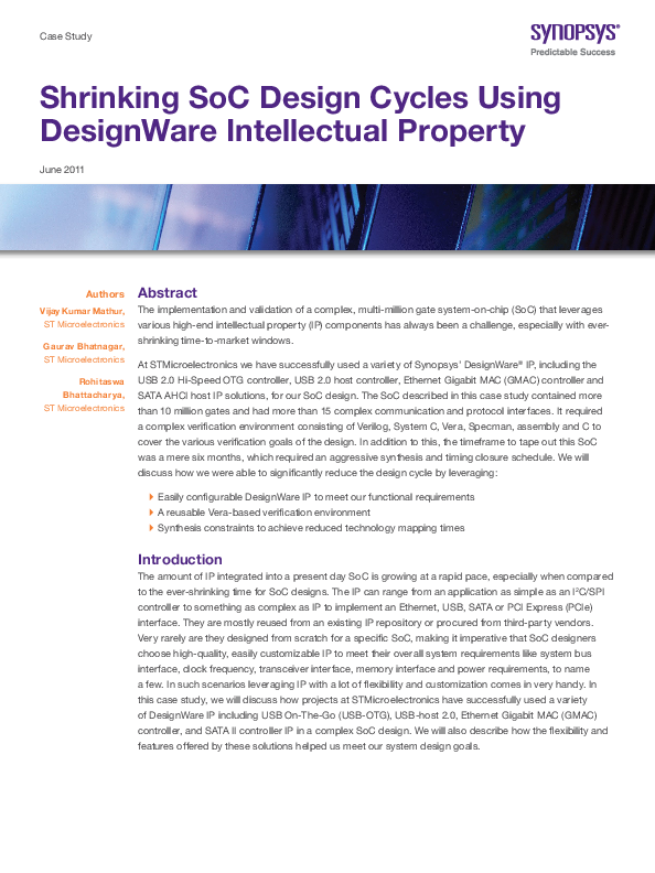 (PDF) Shrinking SoC Design Cycles Using DesignWare Intellectual Property
