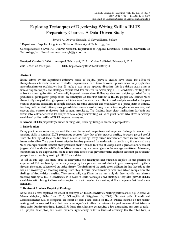 (PDF) Exploring Techniques of Developing Writing Skill in IELTS Preparatory Courses: A Data ...