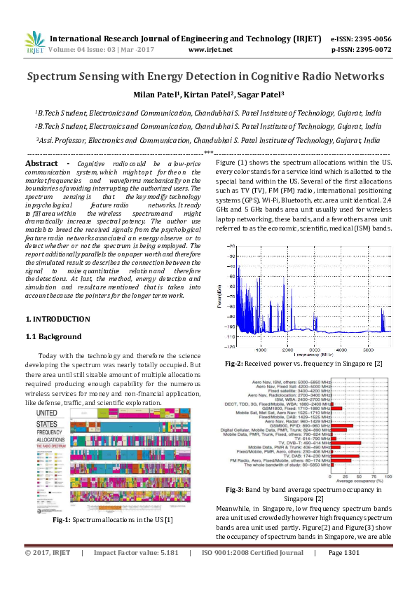 Pdf Spectrum Sensing With Energy Detection In Cognitive Radio Networks