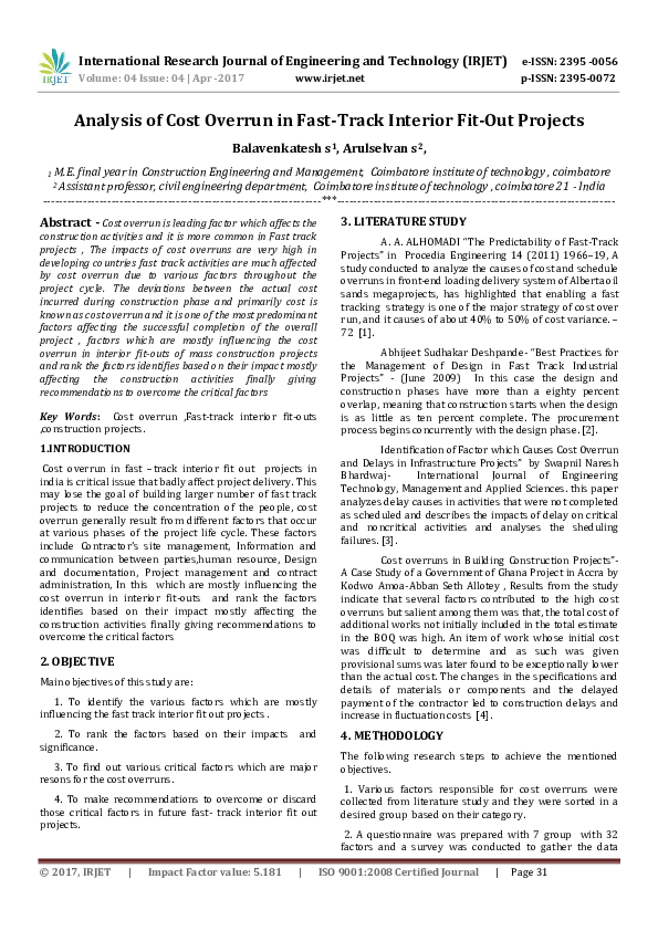 (PDF) Analysis of Cost Overrun in Fast-Track Interior Fit-Out Projects