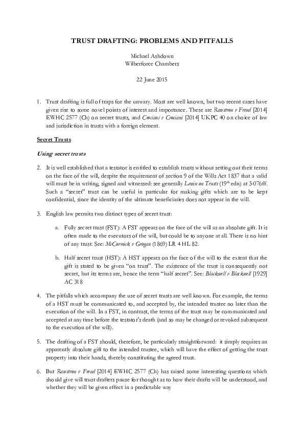 (PDF) Trust Drafting: Problems and Pitfalls