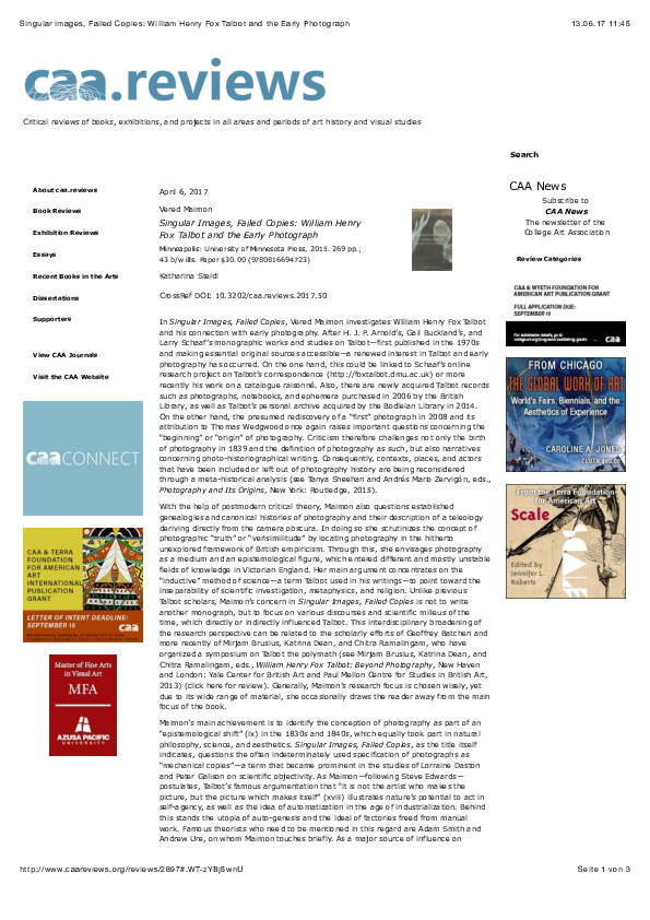 (PDF) Vered Maimon: Singular Images, Failed Copies: William Henry Fox ...