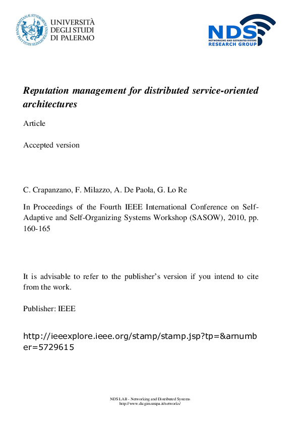 (PDF) Reputation Management for Distributed Service-Oriented Architectures