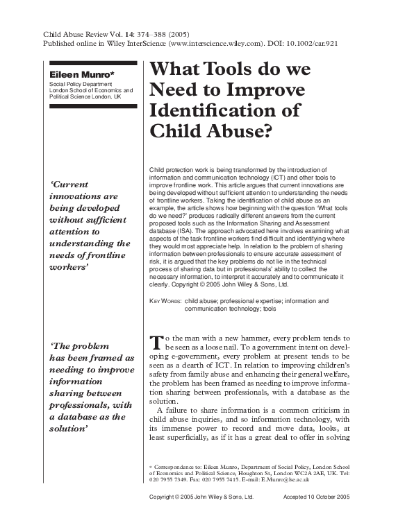 (PDF) What Tools do we Need to Improve Identification of Child Abuse