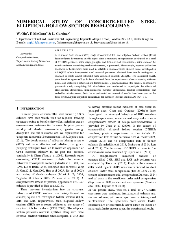 (PDF) NUMERICAL STUDY OF CONCRETE-FILLED STEEL ELLIPTICAL HOLLOW ...