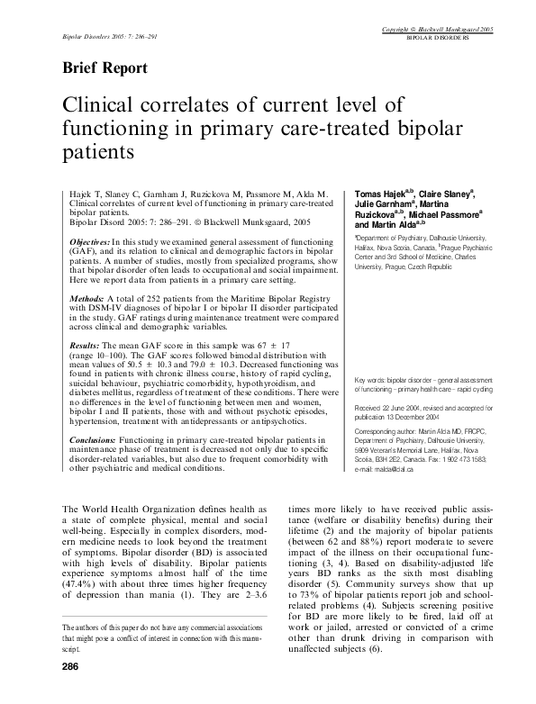 (PDF) Clinical correlates of current level of functioning in primary ...