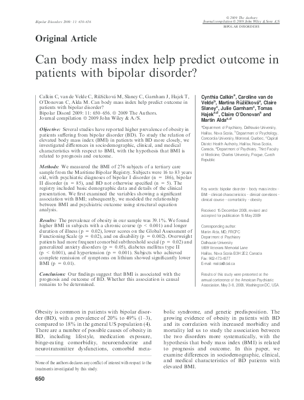 (PDF) Can body mass index help predict outcome in patients with bipolar ...