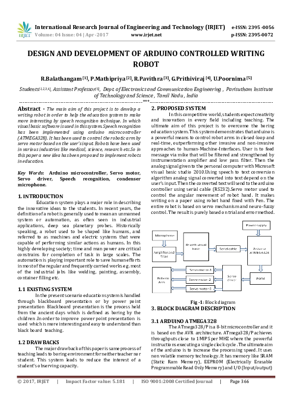 (PDF) DESIGN AND DEVELOPMENT OF ARDUINO CONTROLLED WRITING ROBOT ...